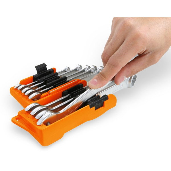 Set of 9 reversible ratcheting combination wrenches, with compact ...