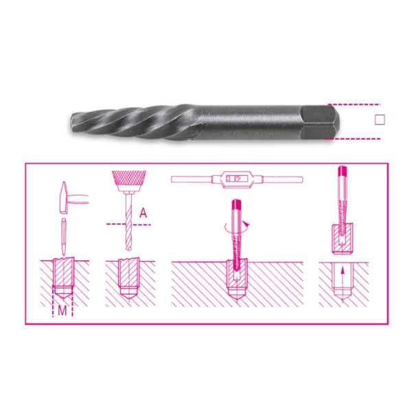 Tapered extractors for broken screws and studs made from hardened and ...