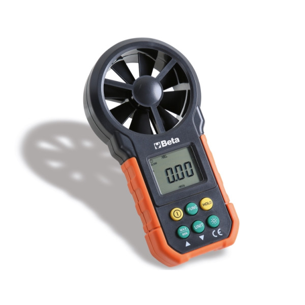 Digital anemometer with fan sensor body exterior made of non-slip ...