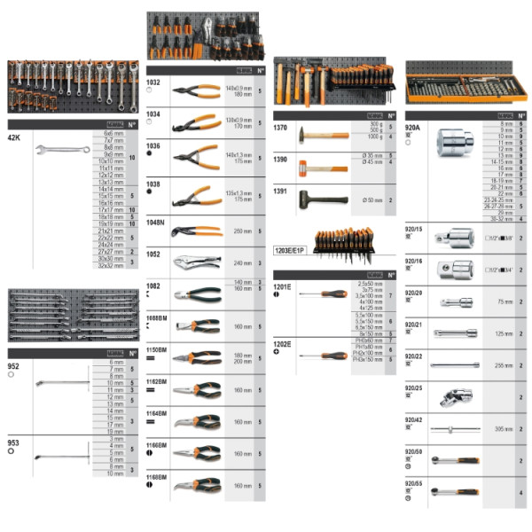 Assortment of 582 tools with hooks without display stand 6600 E/A1I ...