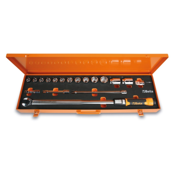 Zero-Reset click-type torque wrench, in case, with sockets and extension bars 666/C30 – Beta Tools