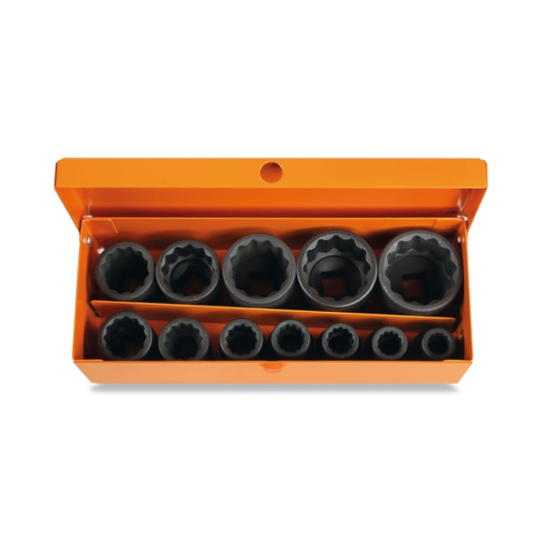 Set of 12 bi-hex impact sockets, phosphated, in metal case 720B/C12 ...