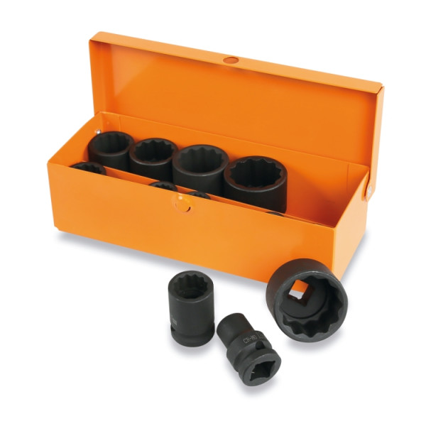 Set of 12 bi-hex impact sockets, phosphated, in metal case 720B/C12 ...