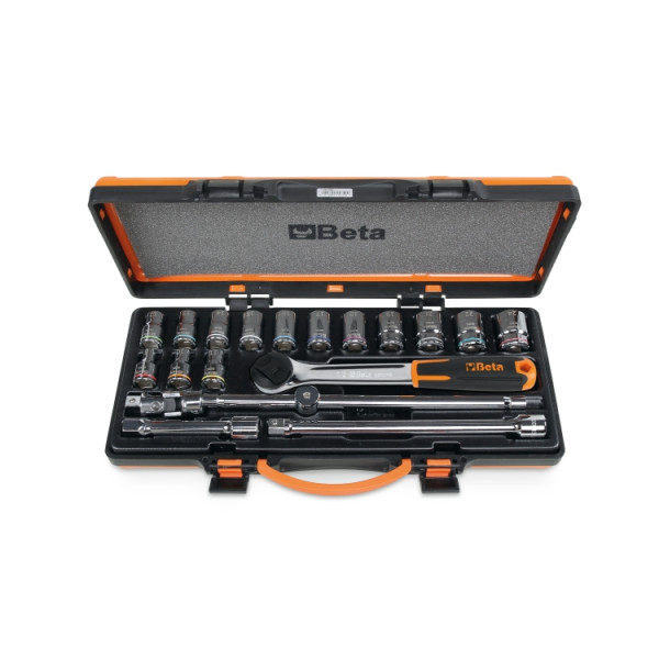 14 coloured hexagon hand sockets and 5 accessories, in metal case 920MC ...