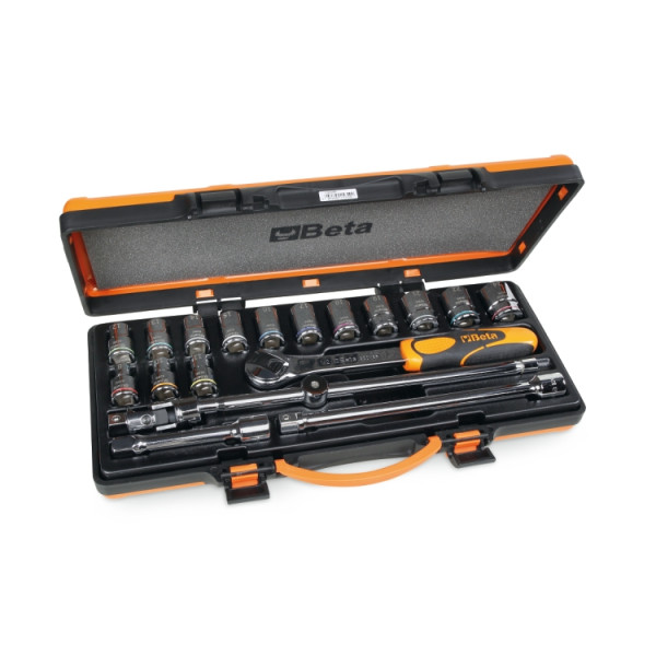 14 coloured hexagon hand sockets and 5 accessories, in metal case 920MC ...