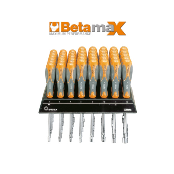 Wall-mounted display with 43 hi-torque hexagon nut spinners, long ...