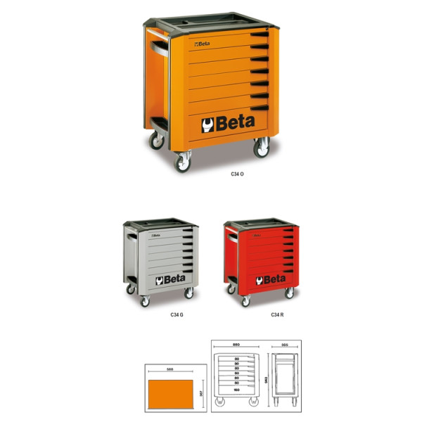 Mobile roller cab with seven drawers C34 - 3400 – Beta Tools