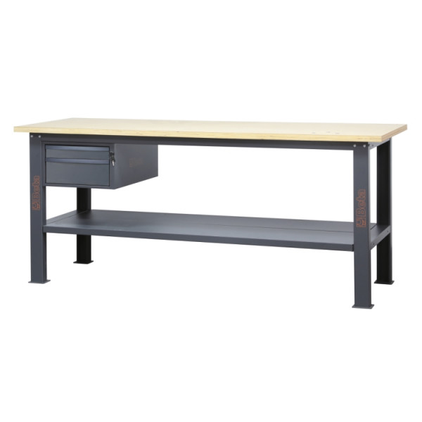Workbench 2.1 m long, with wood worktop and 2 drawers C58BC-W2,1 2C ...
