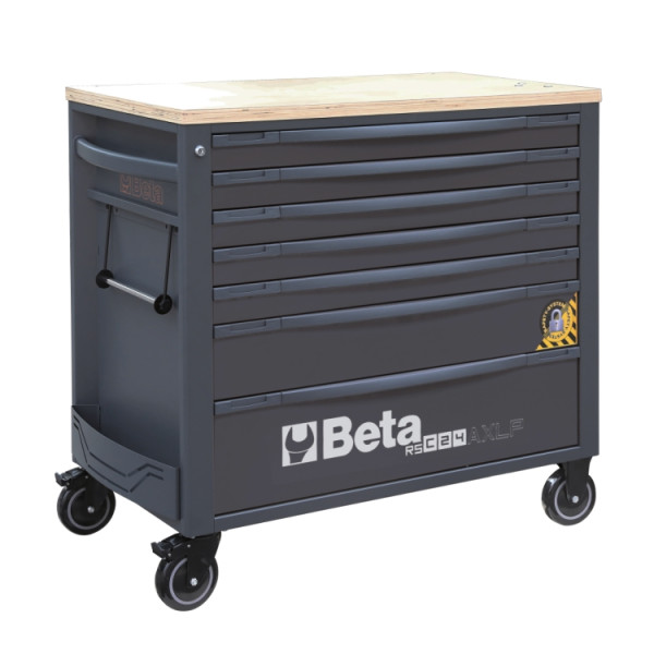 Mobile roller cab with 7 drawers, with wood worktop and anti-tilt system, long model RSC24AXLP/7 ...