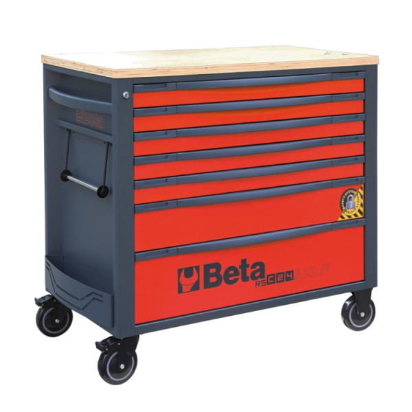 Mobile roller cab with 7 drawers, with wood worktop and anti-tilt ...