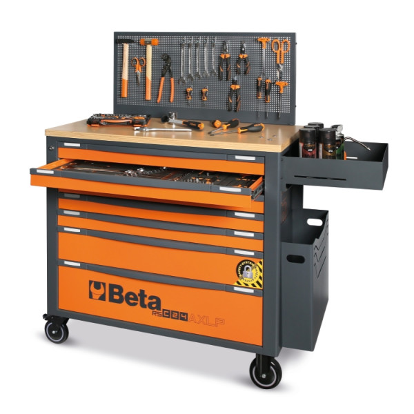 Mobile roller cab with 7 drawers, with wood worktop and anti-tilt system, long model RSC24AXLP/7 ...