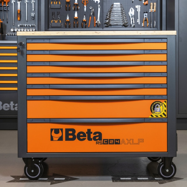 Mobile roller cab with 7 drawers, with wood worktop and anti-tilt system, long model RSC24AXLP/7 ...