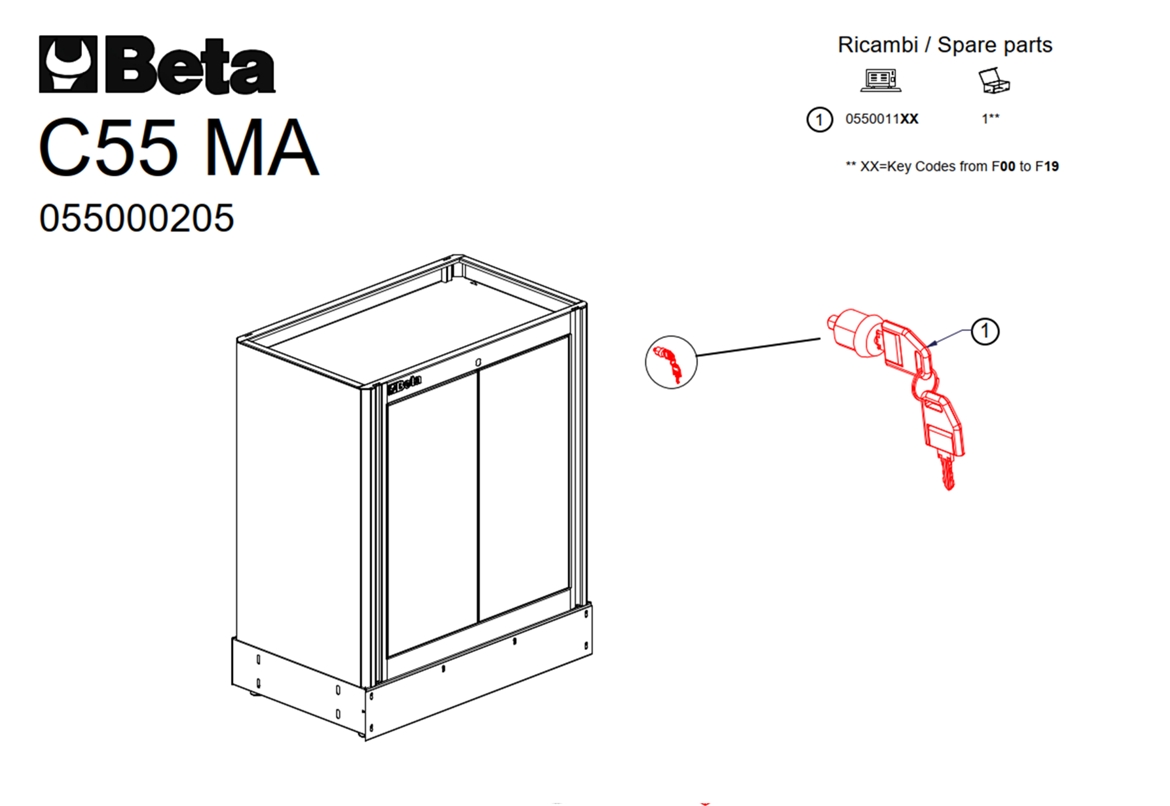 Fixed two-door module, for workshop equipment combination C55MA – Beta ...