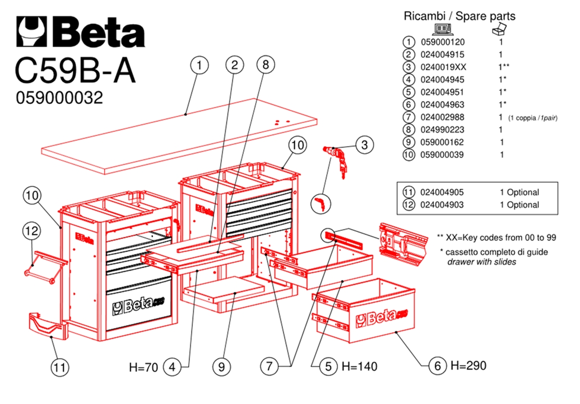 "Endurance" workbench with 2 cabs with six drawers C59B – Beta Tools